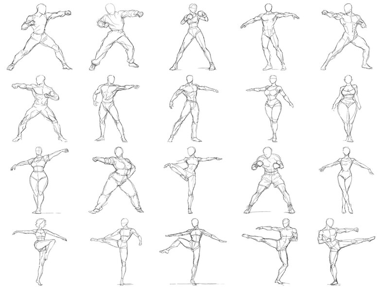 Kicking and Punching Dynamic Poses Photoshop Brushes & Procreate Stamps ...