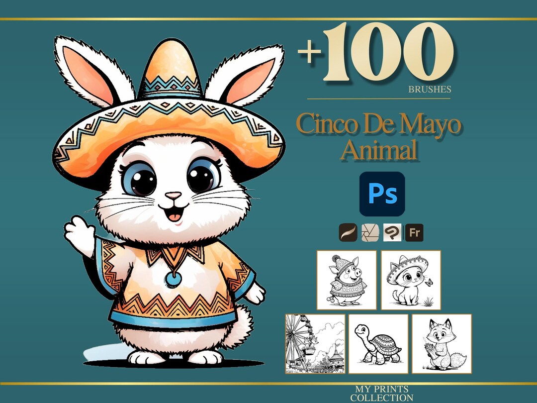 Cinco De Mayo Animal Photoshop Brushes & Procreate Stamps – 100 ...