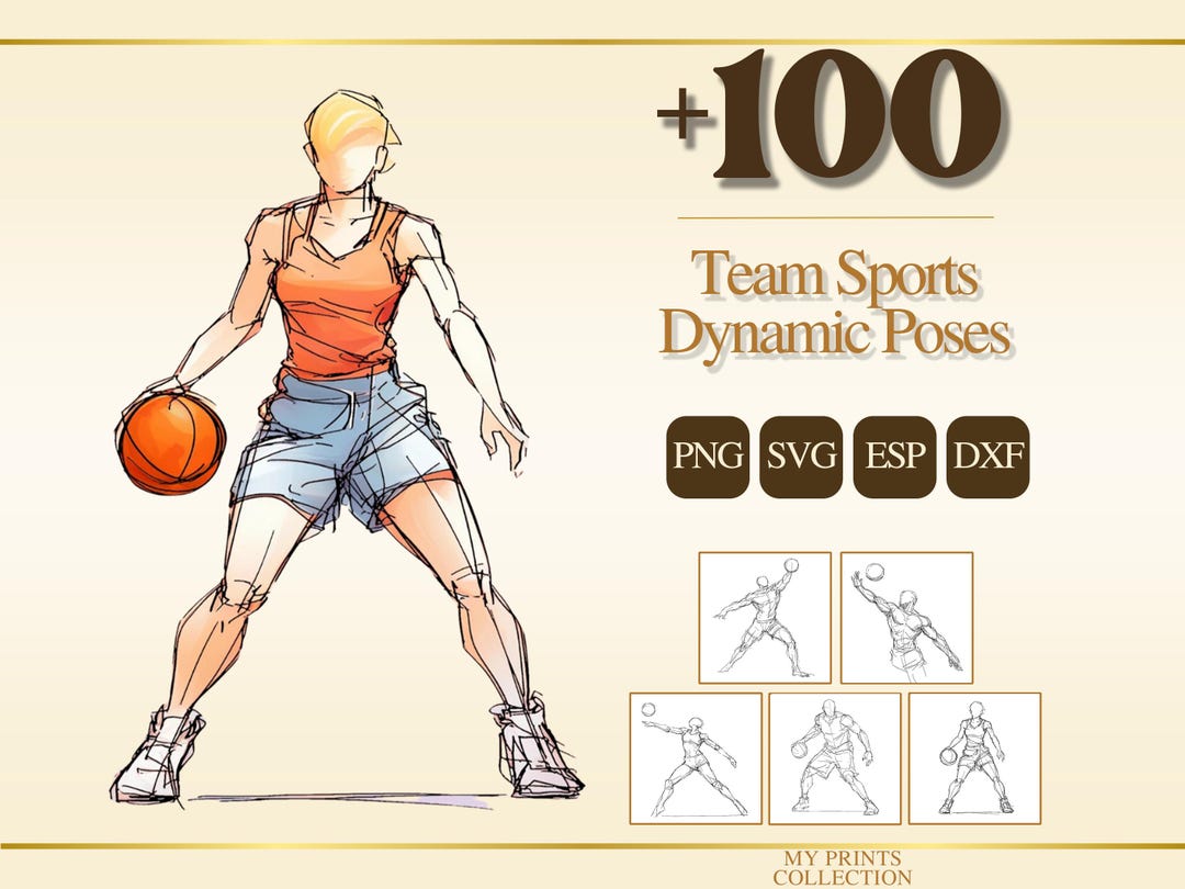 Team Sports Dynamic Poses PNG Bundle – 100+ Cricut & Silhouette Files ...