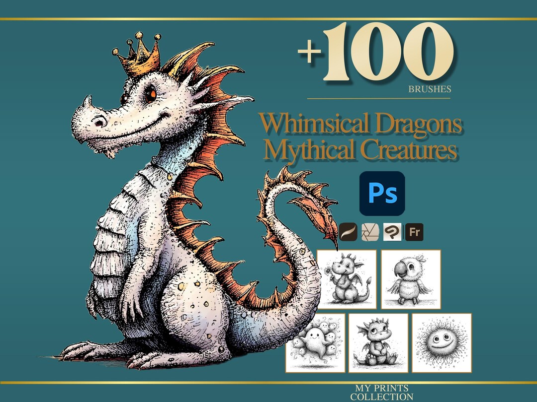Whimsical Dragons Mythical Creatures Photoshop Brushes & Procreate ...