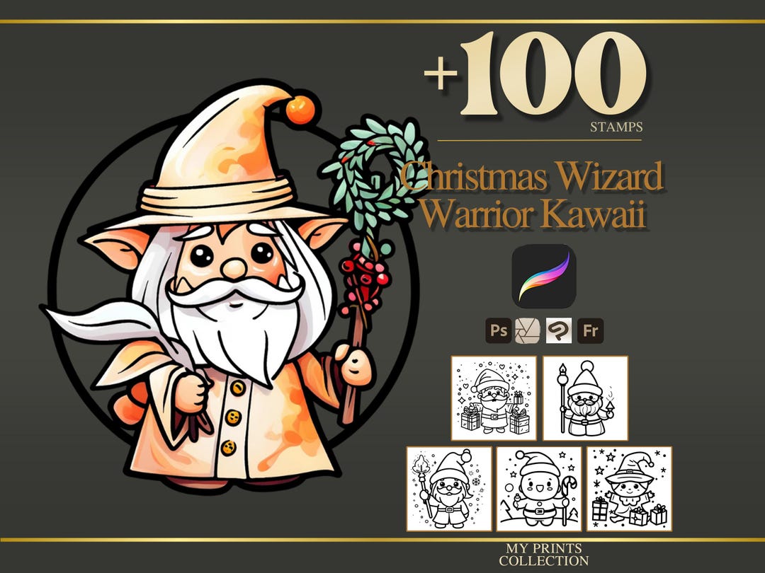 Wizard Warrior Kawaii Christmas Procreate Stamps & Photoshop Brushes ...