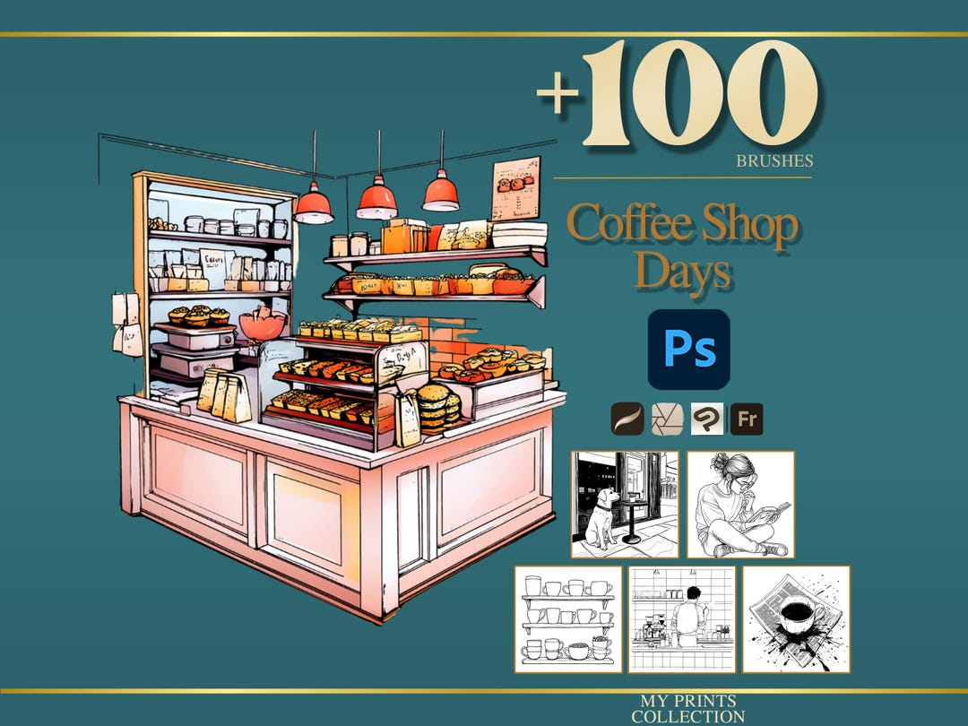 Coffee Shop Days Photoshop Brushes & Procreate Stamps – 100+ Food ...