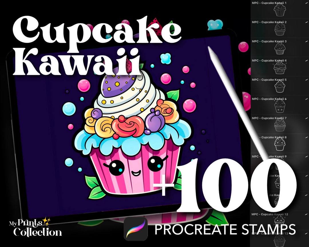100+ Procreate Cupcake Kawaii Stamps, Sweet Treat Bakery Food Bubble ...