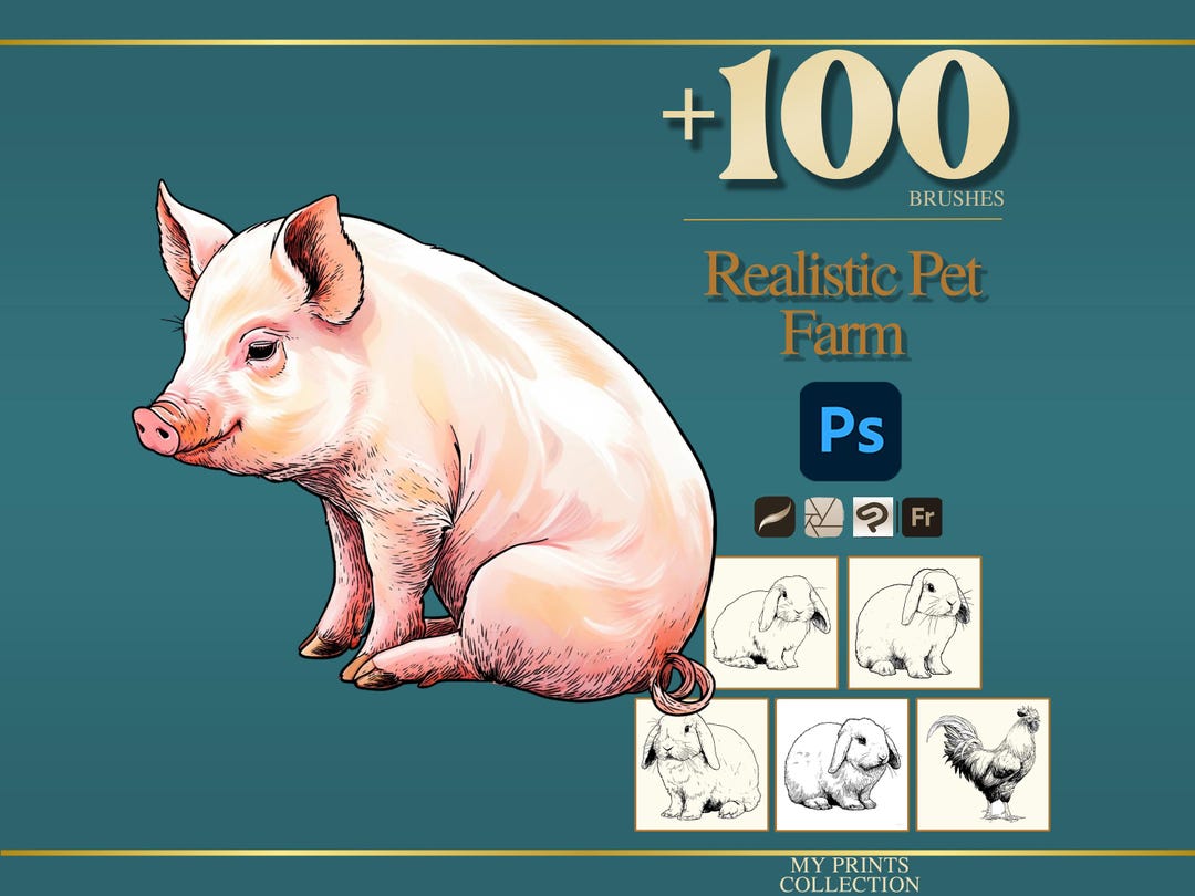 Farm Pet Realistic Photoshop Brushes & Procreate Stamps – 100+ Tattoo ...