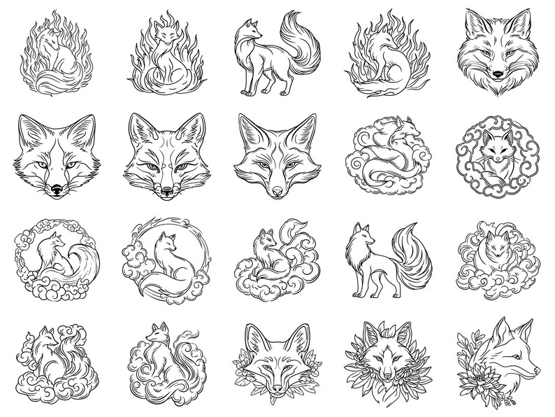 Kitsune Japanese Tattoo Photoshop Brushes & Procreate Stamps – 100 ...