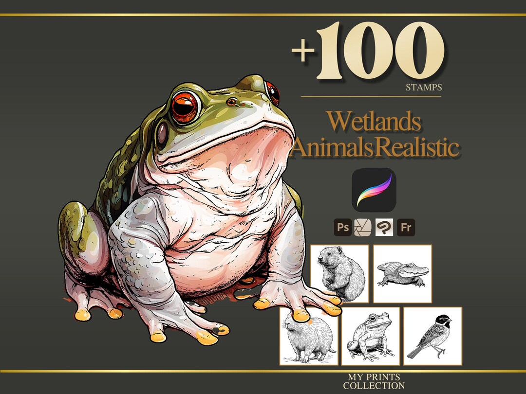 Wetlands Realistic Animals Procreate Stamps & Photoshop Brushes – 100 ...