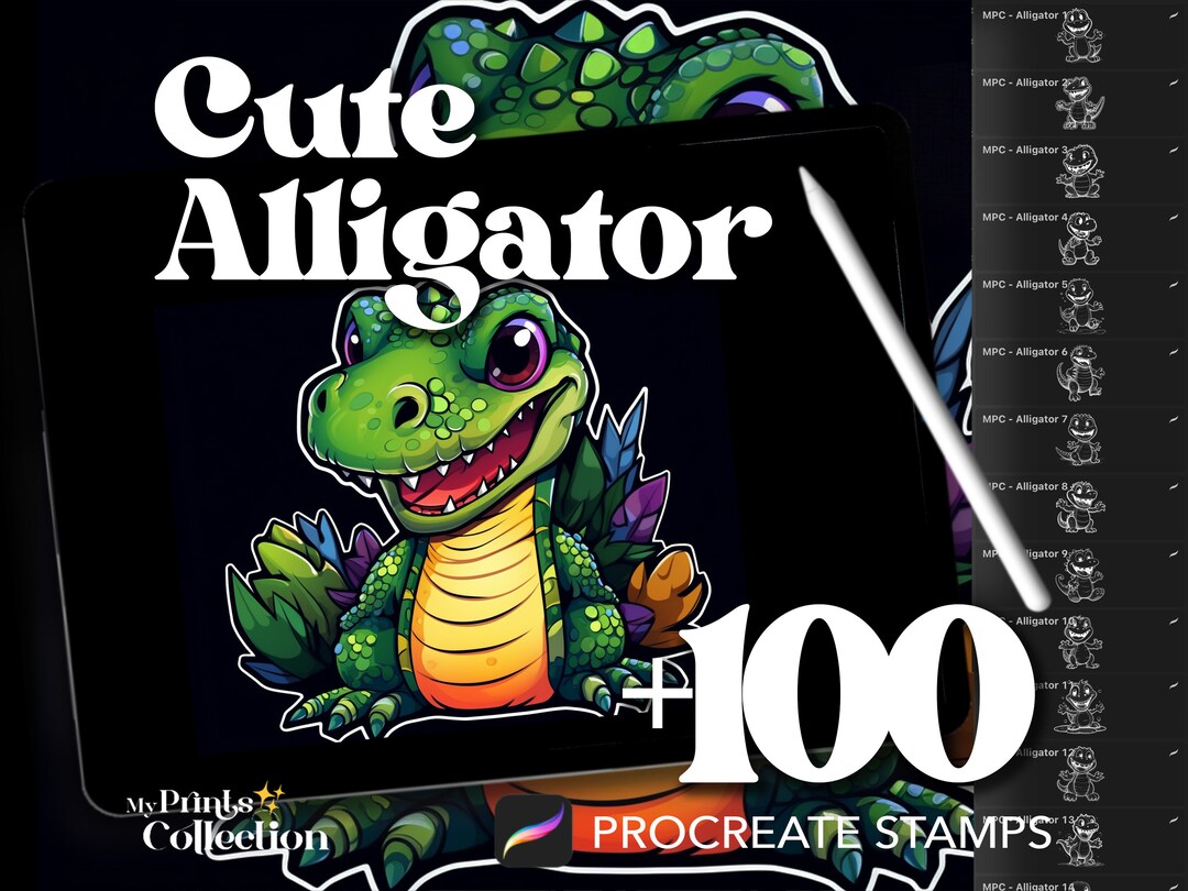 Cute Alligator Procreate Stamps & Photoshop Brushes – 100+ Realistic ...