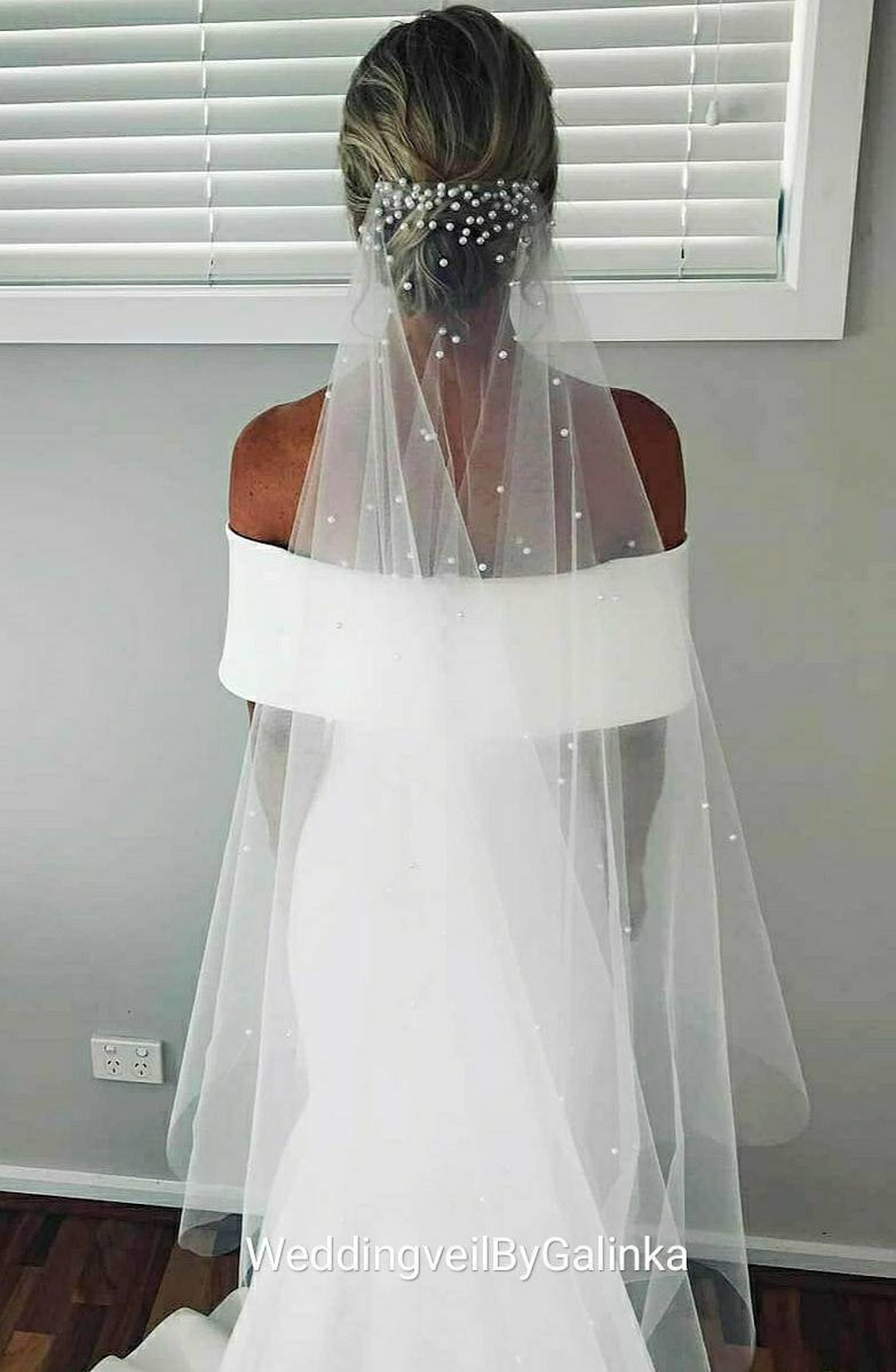 Wedding Veil Embroidered With Pearls. the Sewn Pearls Are Not - Etsy