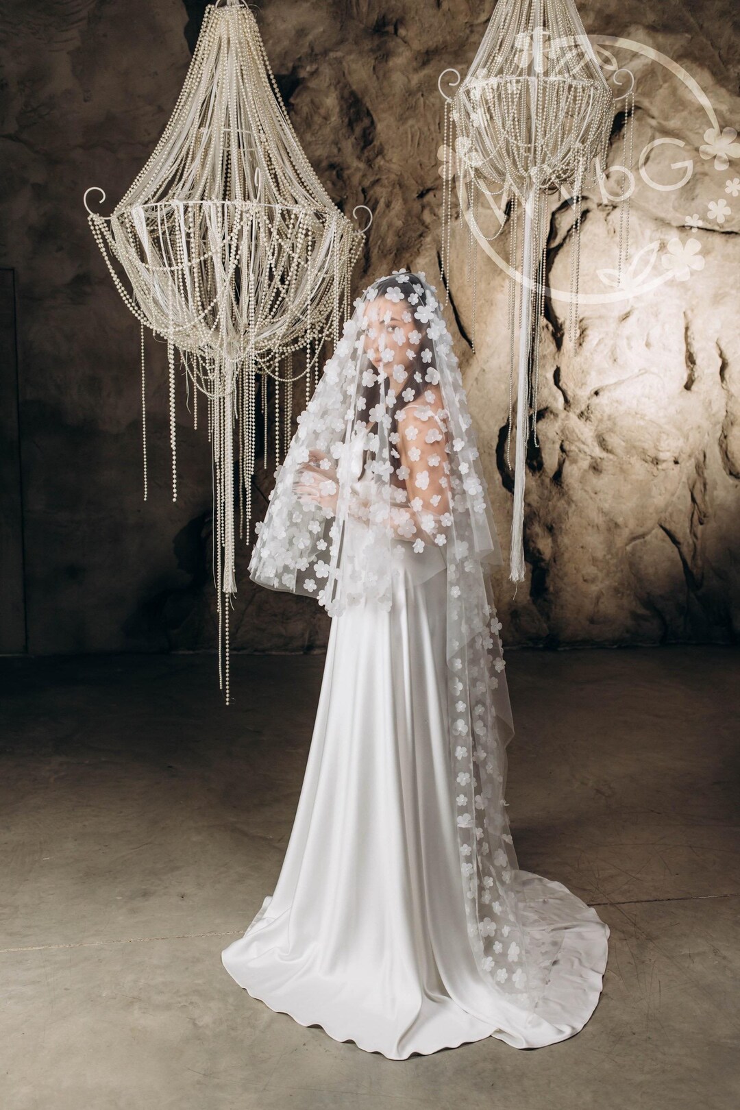 3D Flower Wedding Veil: Organza Bridal Veil, Tulle Fabric - Etsy