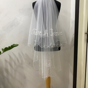 Personalized Wedding Veil. Veil Edge Wave and Flowers. Beaded Letters ...