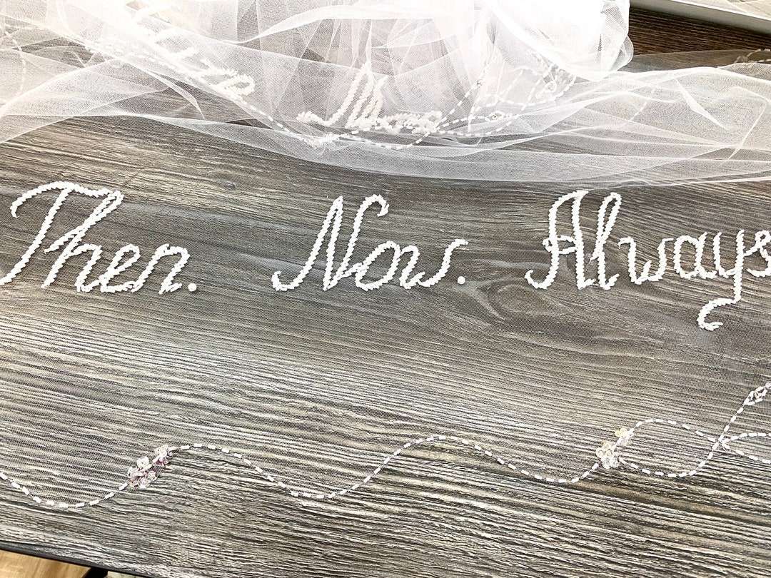Personalized Wedding Veil. Veil Edge Wave and Flowers. Beaded Letters ...