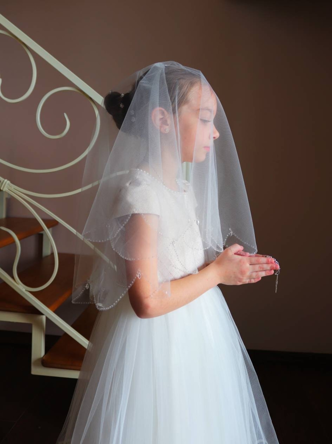Little Girls' Holy Communion Veil veil with pendants | Etsy