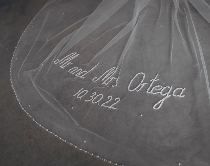 Personalized Wedding Veil With Pearls Edge. Beaded Letters, Words ...