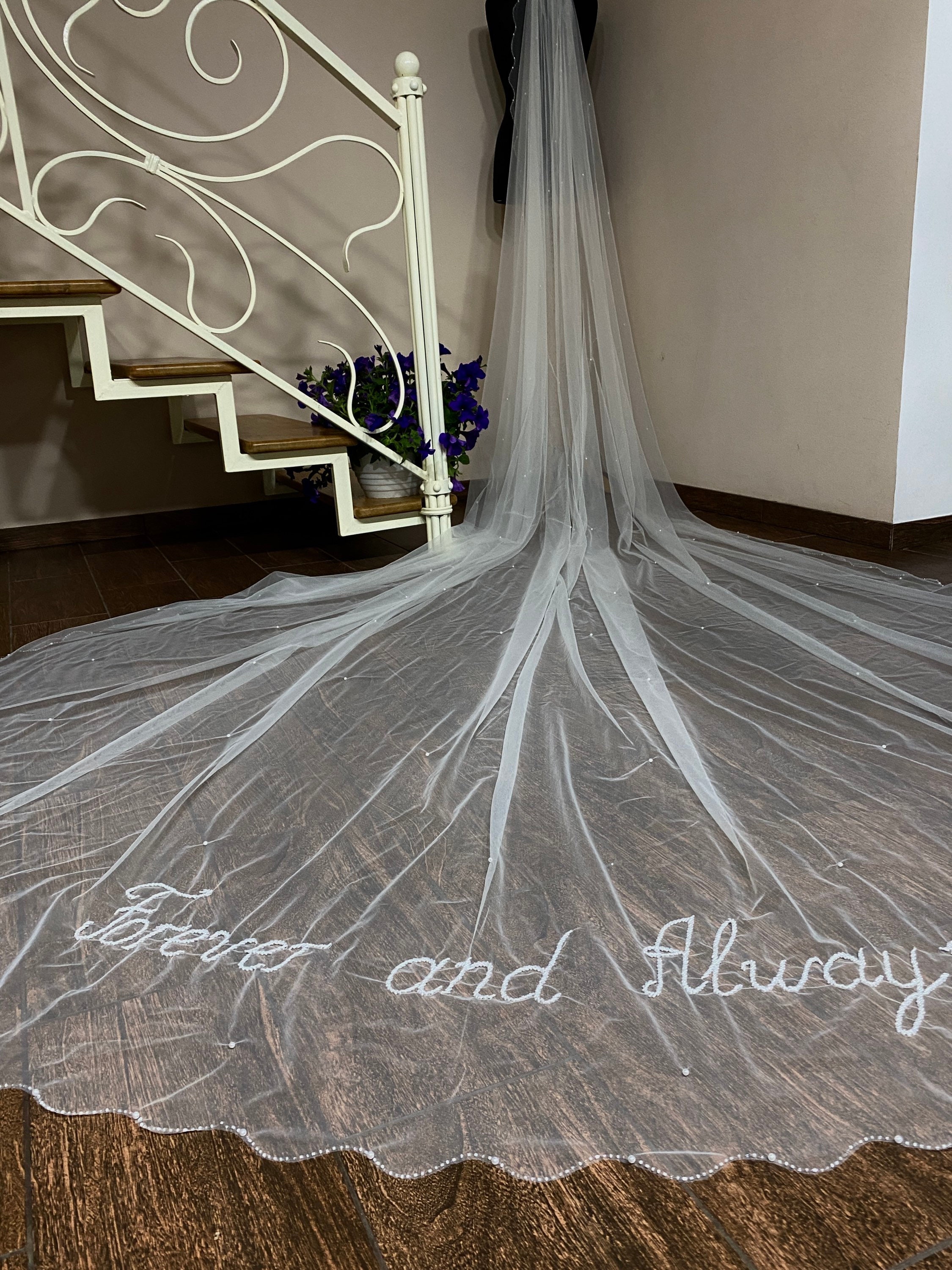 Personalized Wedding Veil With Little Pearls. Veil Edge Wave. | Etsy