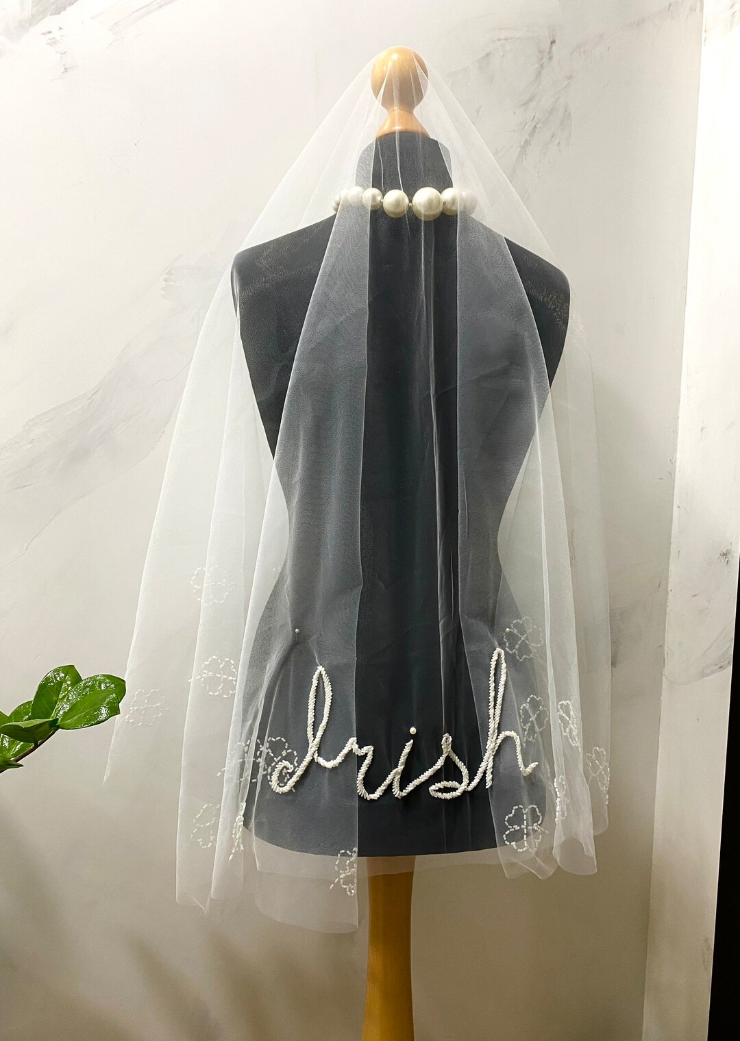 Wedding Veil With Clover Leaves. Beaded Embroidered. Personalization ...