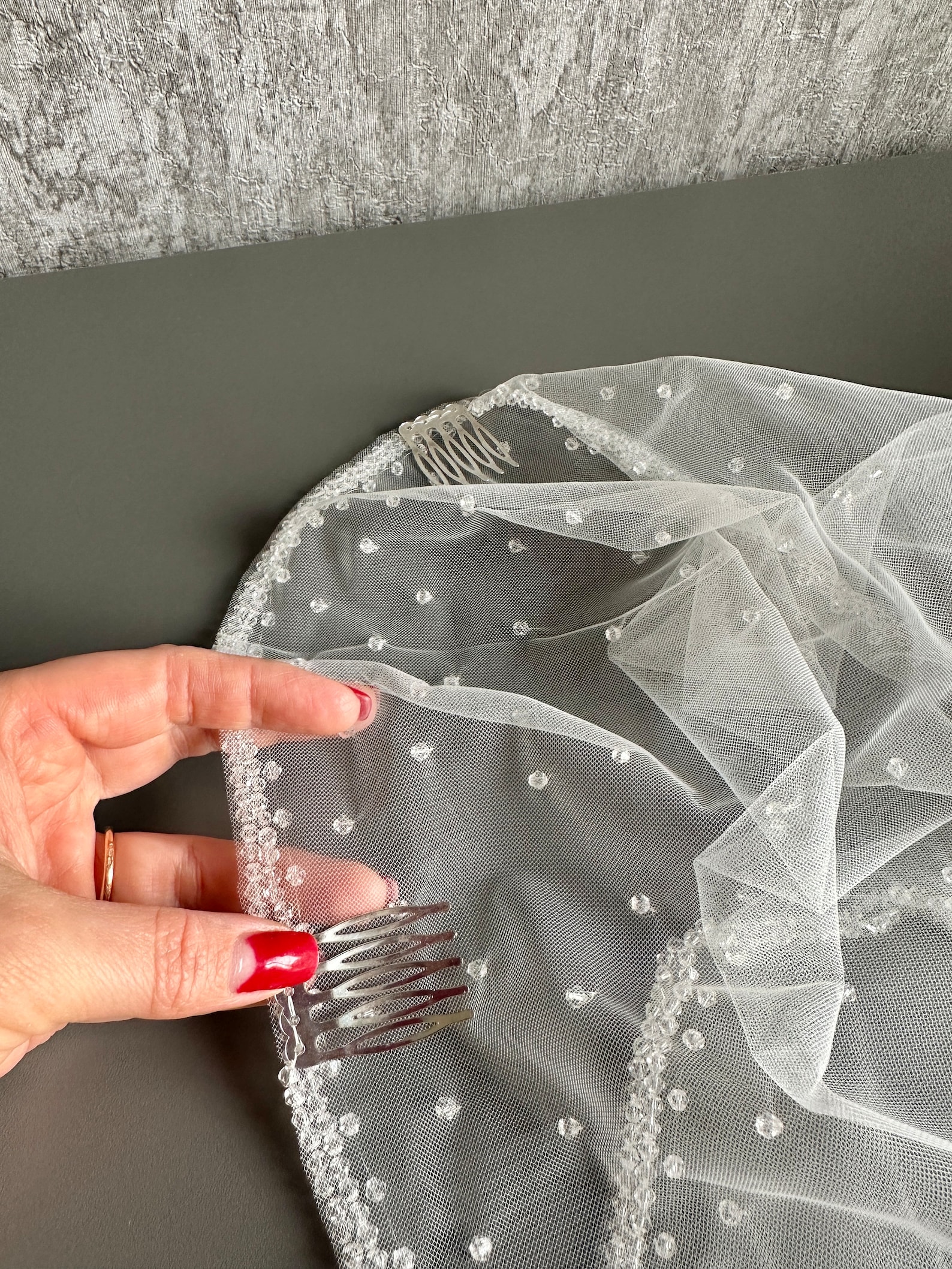 Handmade Crystal Embroidered Wedding Veil With Pendants. - Etsy