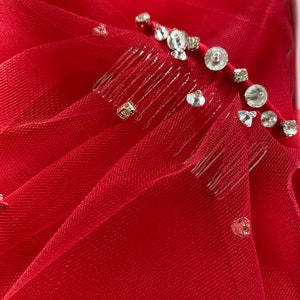 Red Bridal Veil, Red Veil, Red Headdress, Red Veil With Crystals, Red ...
