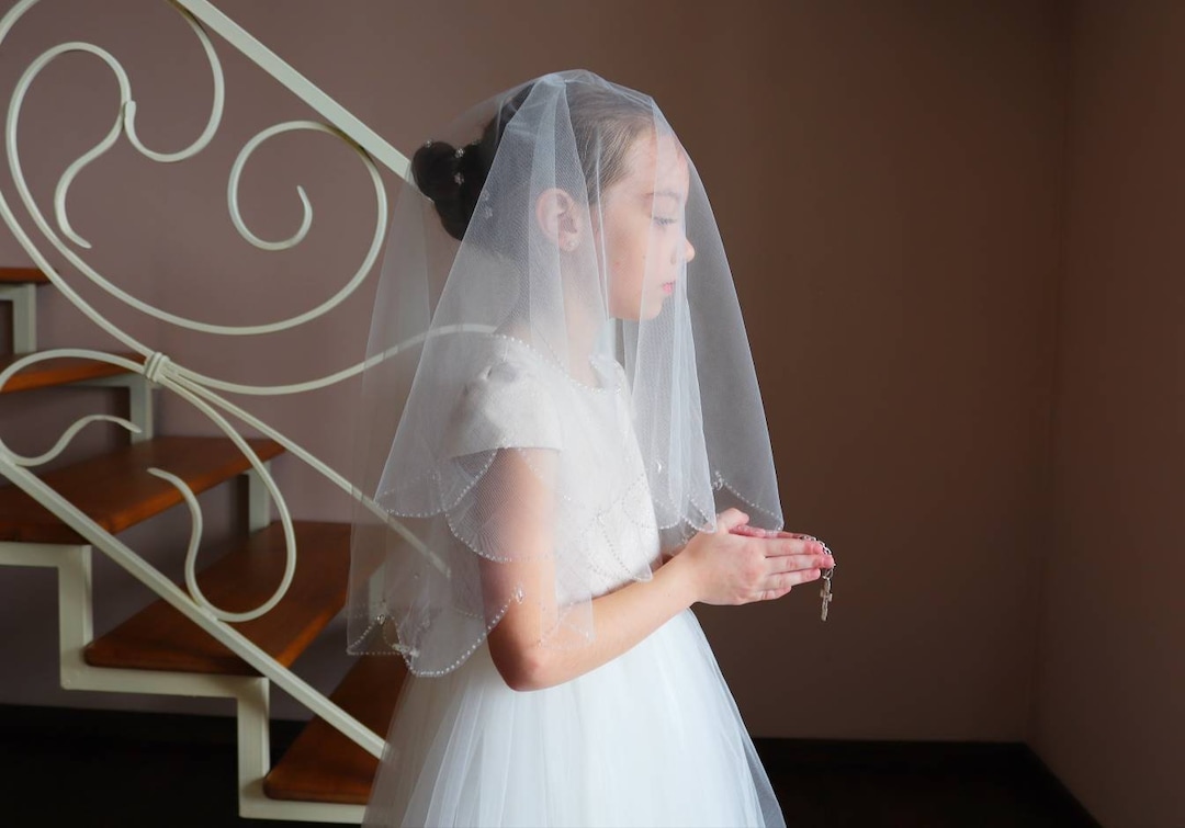 Little Girls' Holy Communion Veil, Veil With Pendants, Beaded Veils ...