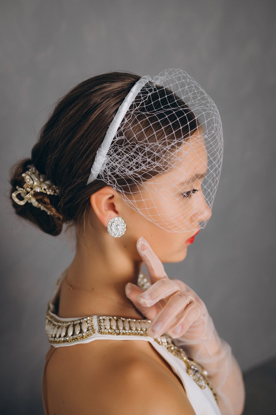 Birdcage Veil on Headband, French Veil Netting Headpiece, Veil Hair ...