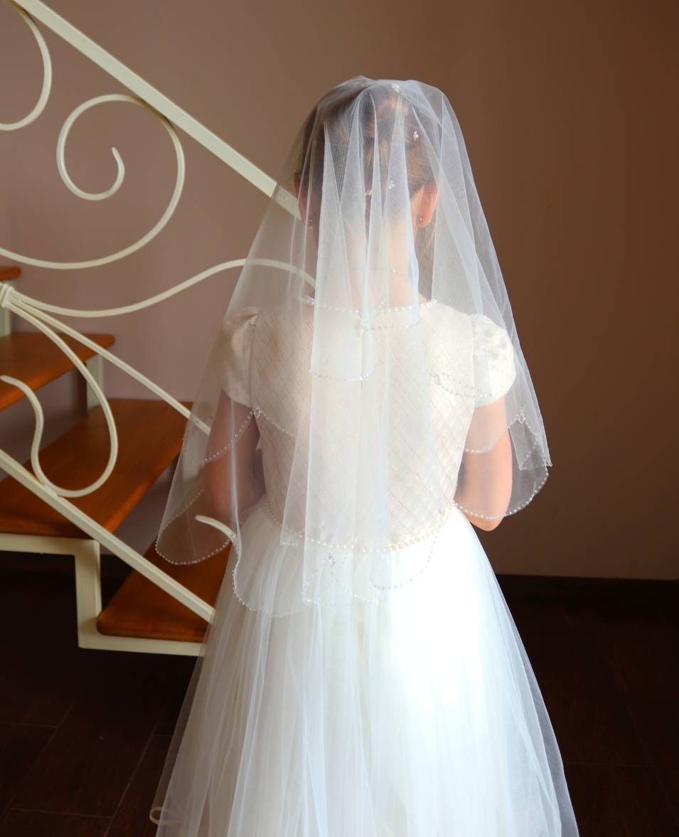 Little Girls' Holy Communion Veil veil with pendants | Etsy