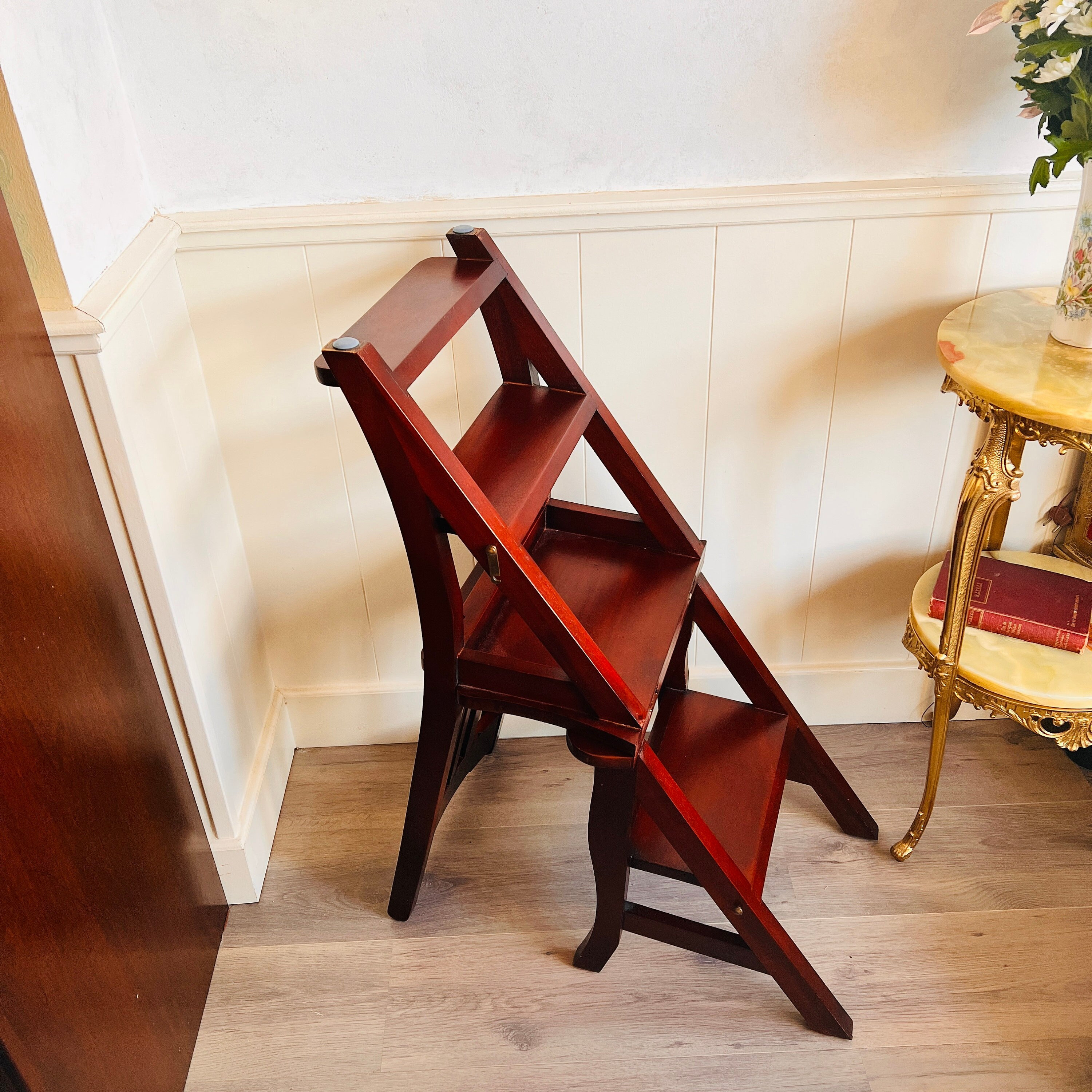 Wooden Library Step Stool Chair