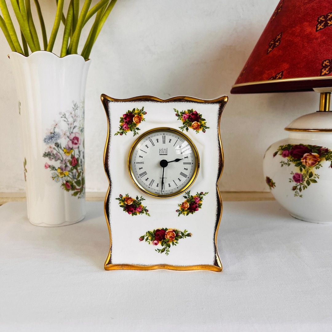Royal Albert Old Country Roses Quartz Clock – Bone China Mantel ...