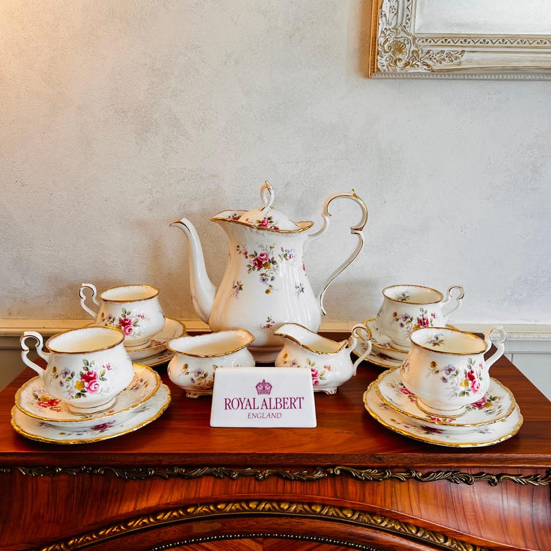Bone China Tea Set for 6 by Royal Albert, Tenderness Pattern With Roses ...