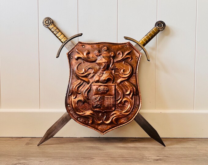 Shield With Swords, Wall Armor Shield Medieval Style Vintage Brass Wall ...
