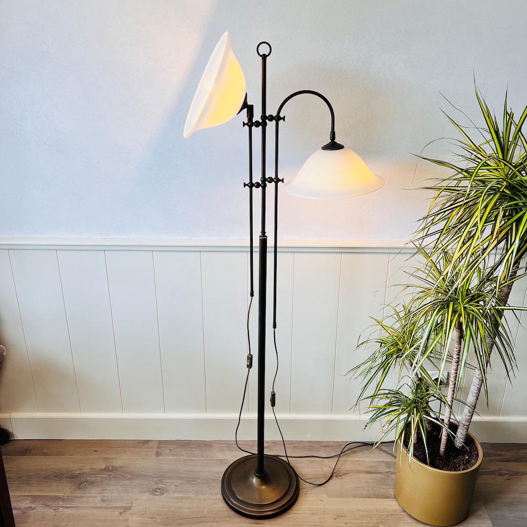 Mid Century Floor Lamp With Dual Milk Glass Shades – 70s Standing ...