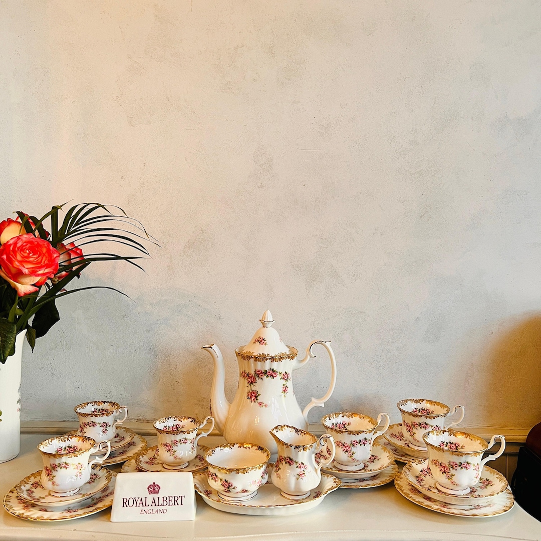 Royal Albert Dimity Rose Bone China Tea Coffee Set, 22-piece LTD 1969 ...