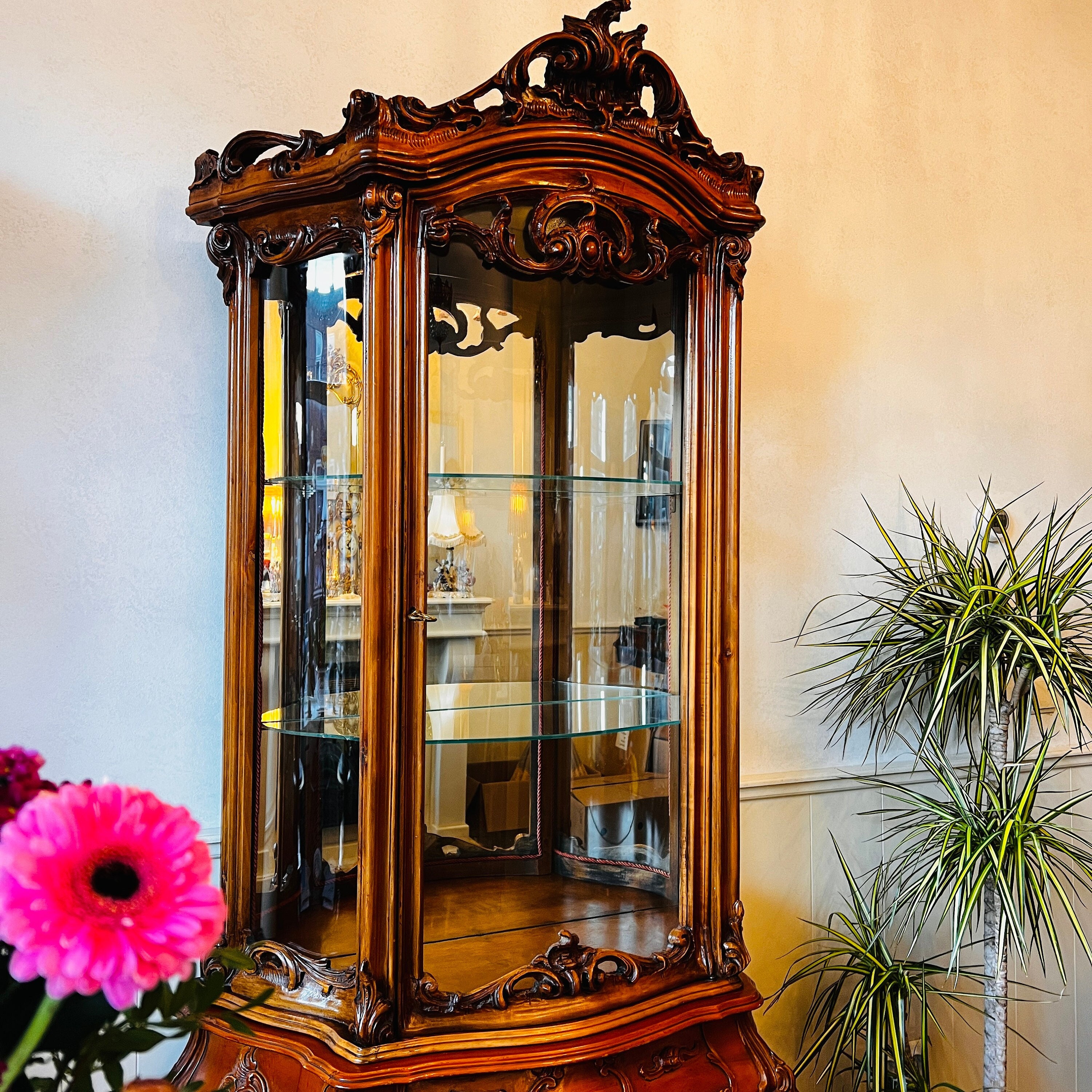 Victorian French Display Cabinet Vitrine Rococo Style Carved Wood Etsy