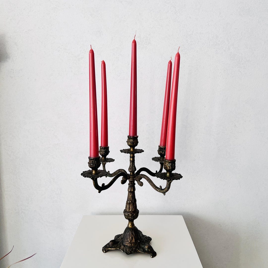 Baroque Style Metal Candlestick Pair, Ornate Candle Holders (minor Flaw ...