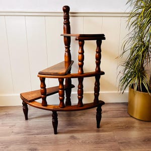 Carved Wood Library Step Ladder – Three-tier Spiral Design, Antique ...