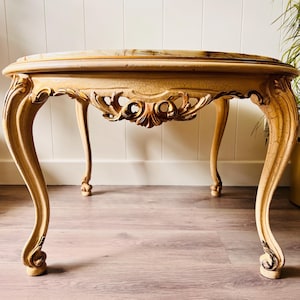 Baroque Marble Coffee Table – Ornate Carved Wood Base, 60s Classic Statement Piece - Etsy