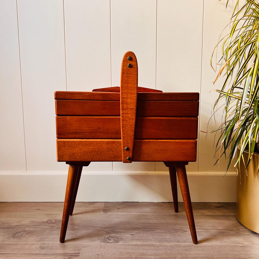 Vintage Wooden Sewing Box With Handle - Compact Storage for Sewing ...