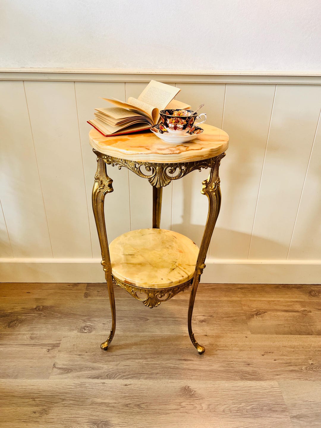 Hollywood Regency Marble Pedestal Table – Onyx Stone Side Table, Tall ...