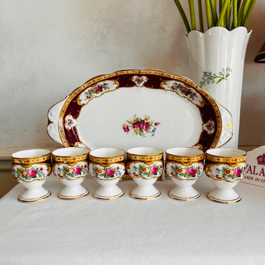 Royal Albert Lady Hamilton Bone China Egg Cups With Underplate, Made in ...