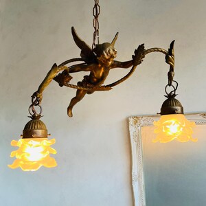 Bronze Cherub Pendant Light – Frosted Glass Shade, French Angel Ceiling ...