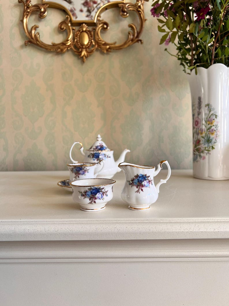 Royal Albert Bone China Dollhouse Tea Set, Moonlight Rose Miniature ...