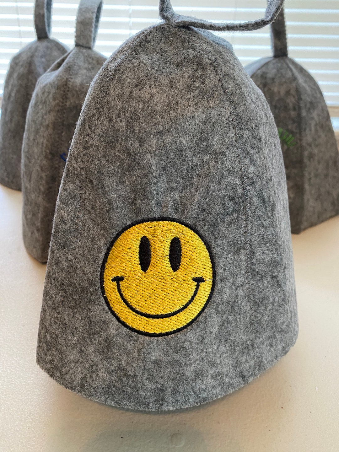 Smile" , Funny Face ,sauna Banya Hat Cap Embroidered Heat Protection ...