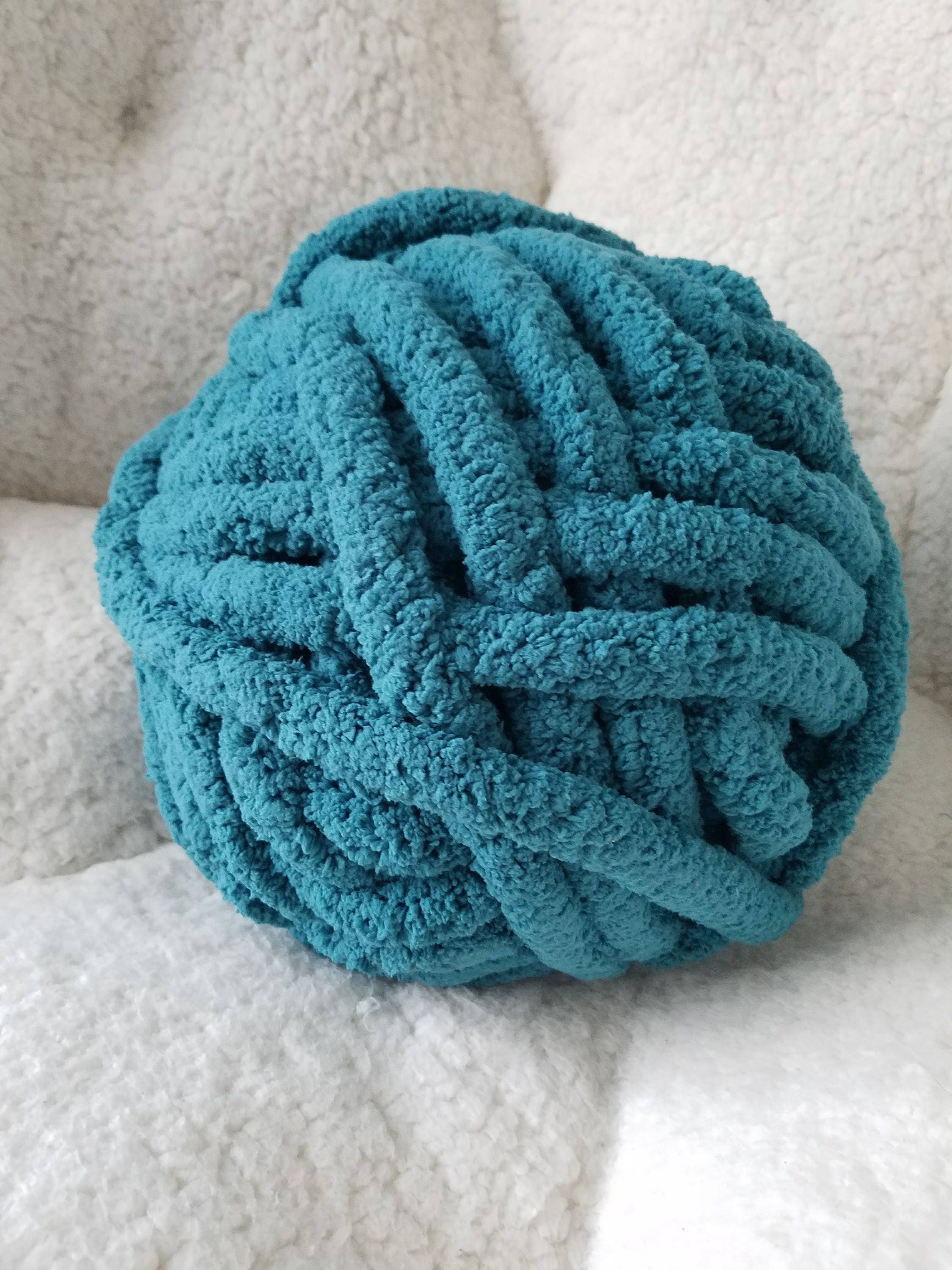 Chenille Yarn, 100% Polyester, Vegan, Chunky Yarn, Jumbo Yarn, Adriatic Sea, Seafoam, Knitting ...