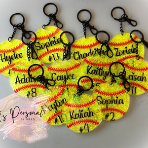 Personalized Glitter Softball Keychain - Etsy