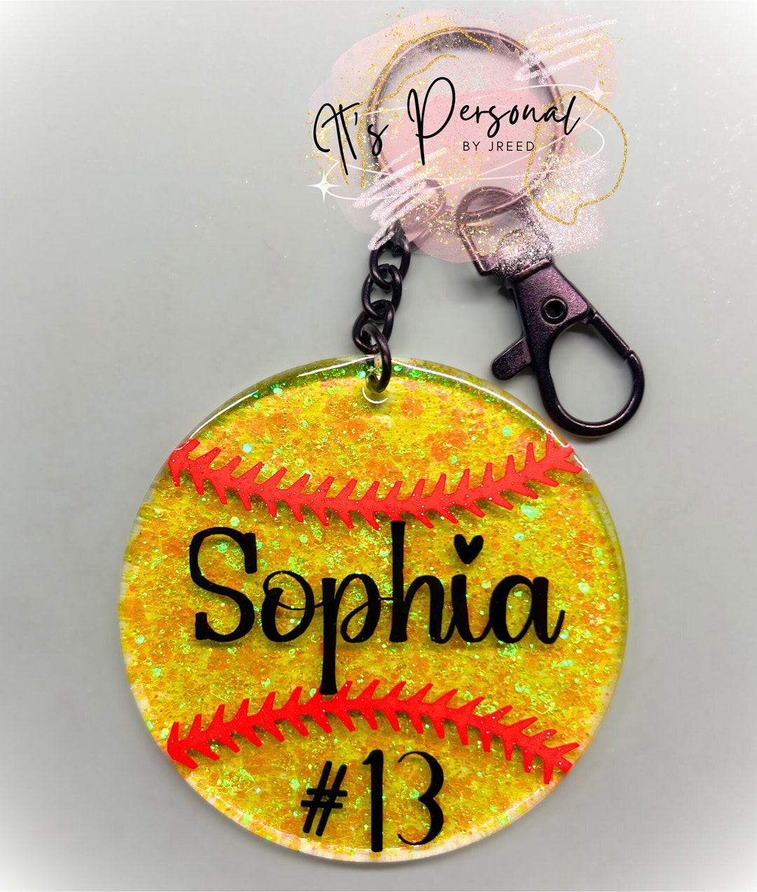 Personalized Glitter Softball Keychain - Etsy