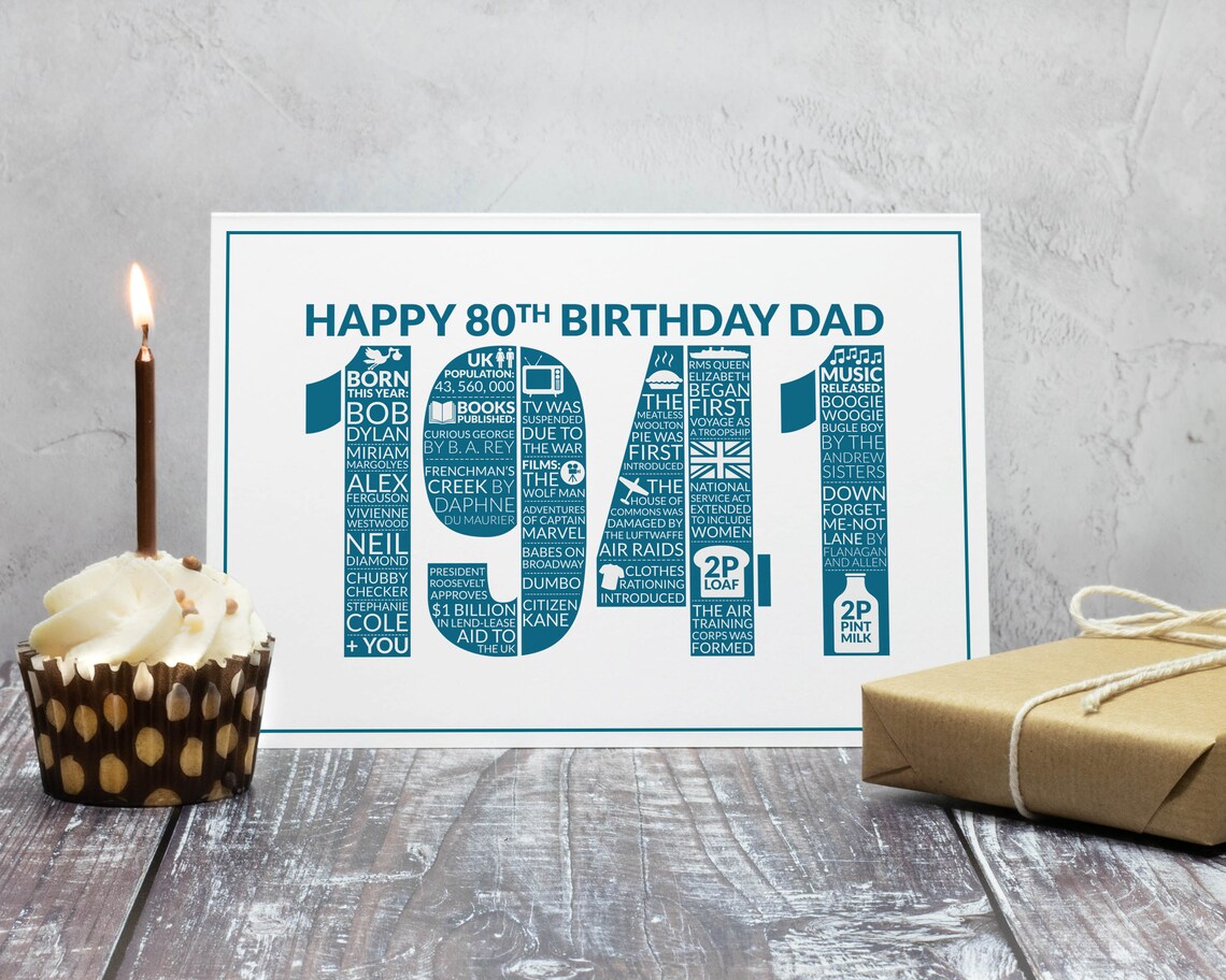 80th Birthday Card Dad Happy 80th Birthday Dad Birthday Etsy