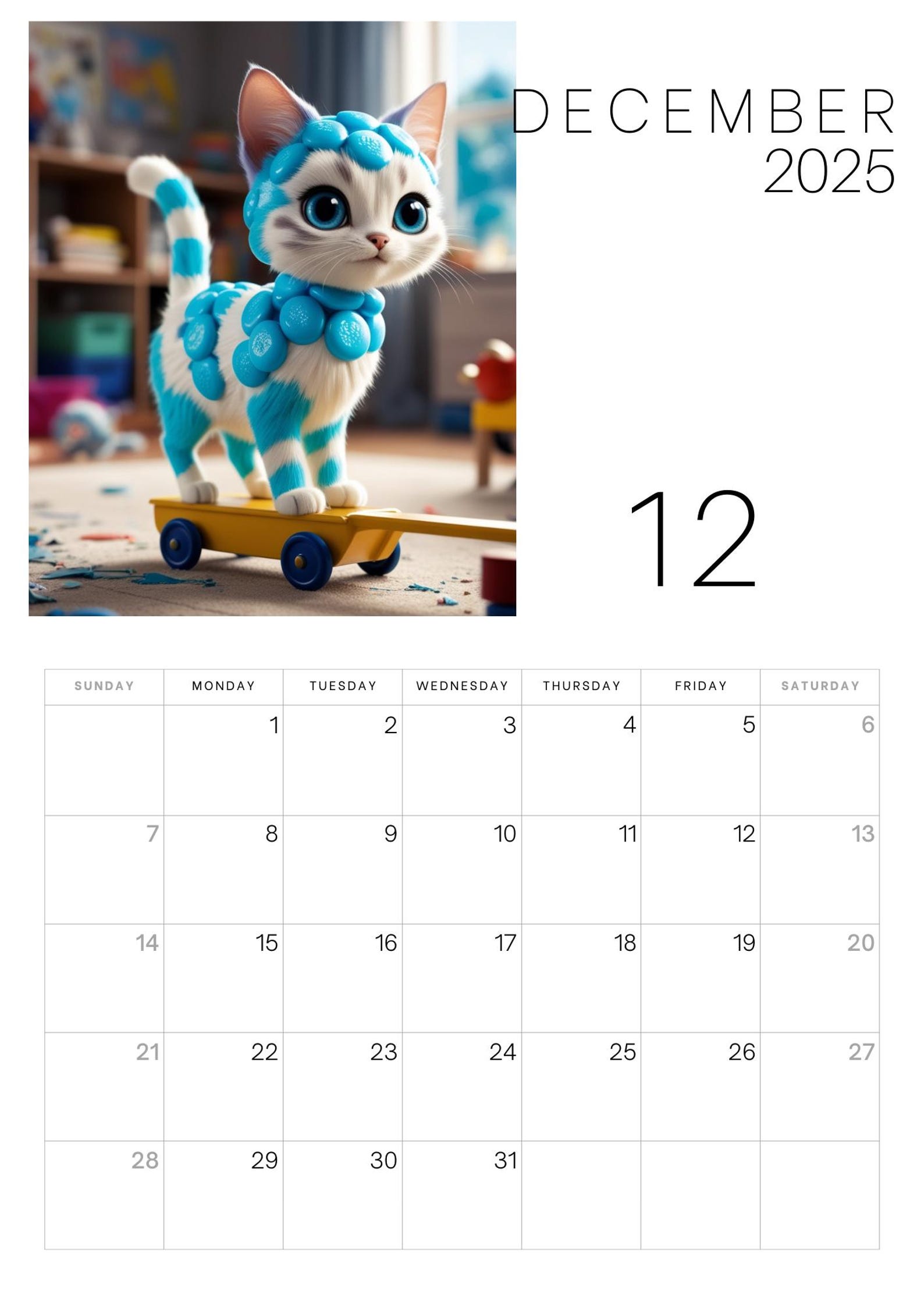 Printable Cats Calendar 2025 Calendar 2025 Pdf Download Calendar 2025 ...