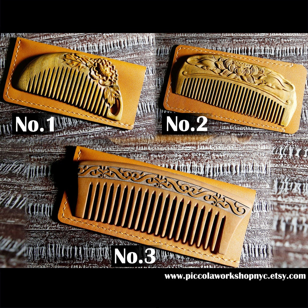 060handmade Natural Green Sandalwood/peachwood Comb Genuine Leather ...