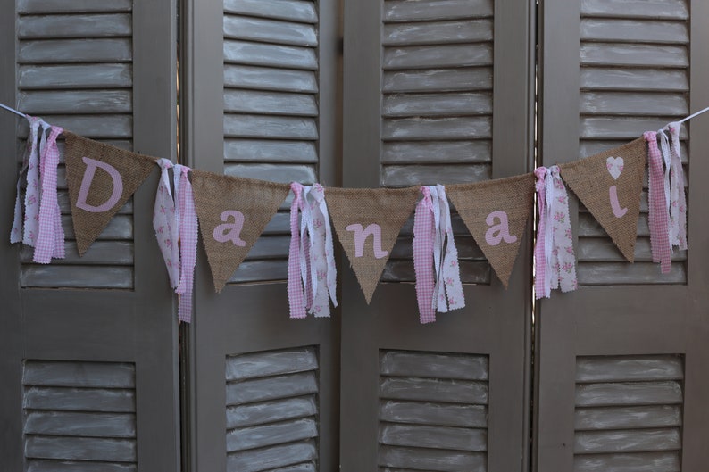 Personalized Bunting Banner With Brown Burlap and Pink Letters - Etsy