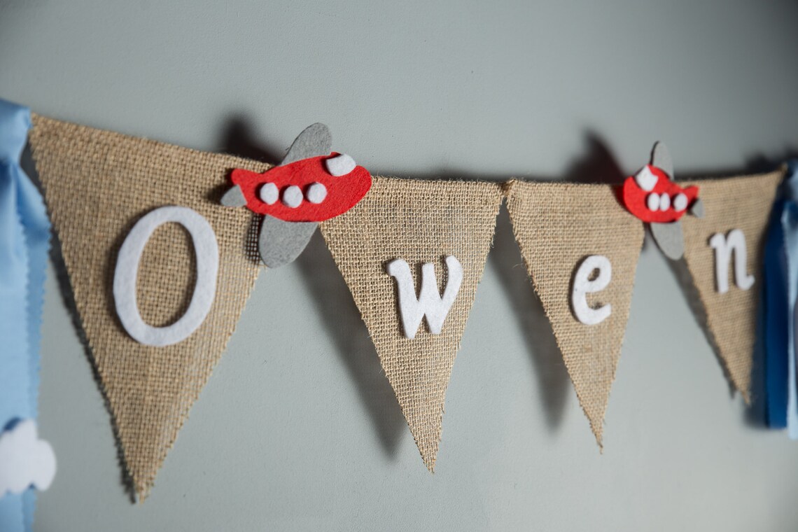 Personalised Name Banner With Cloud Airplane Nursery Pattern - Etsy