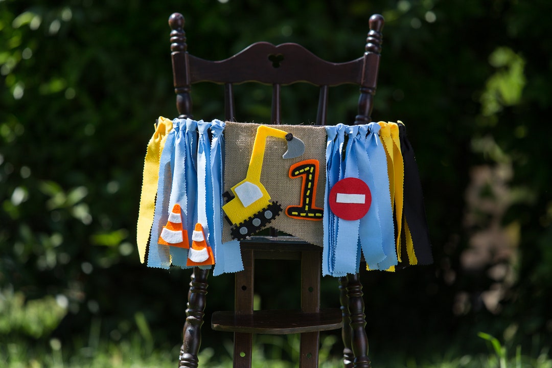 Construction Banner Birthday High Chair With Truck, No Entry Sign and ...