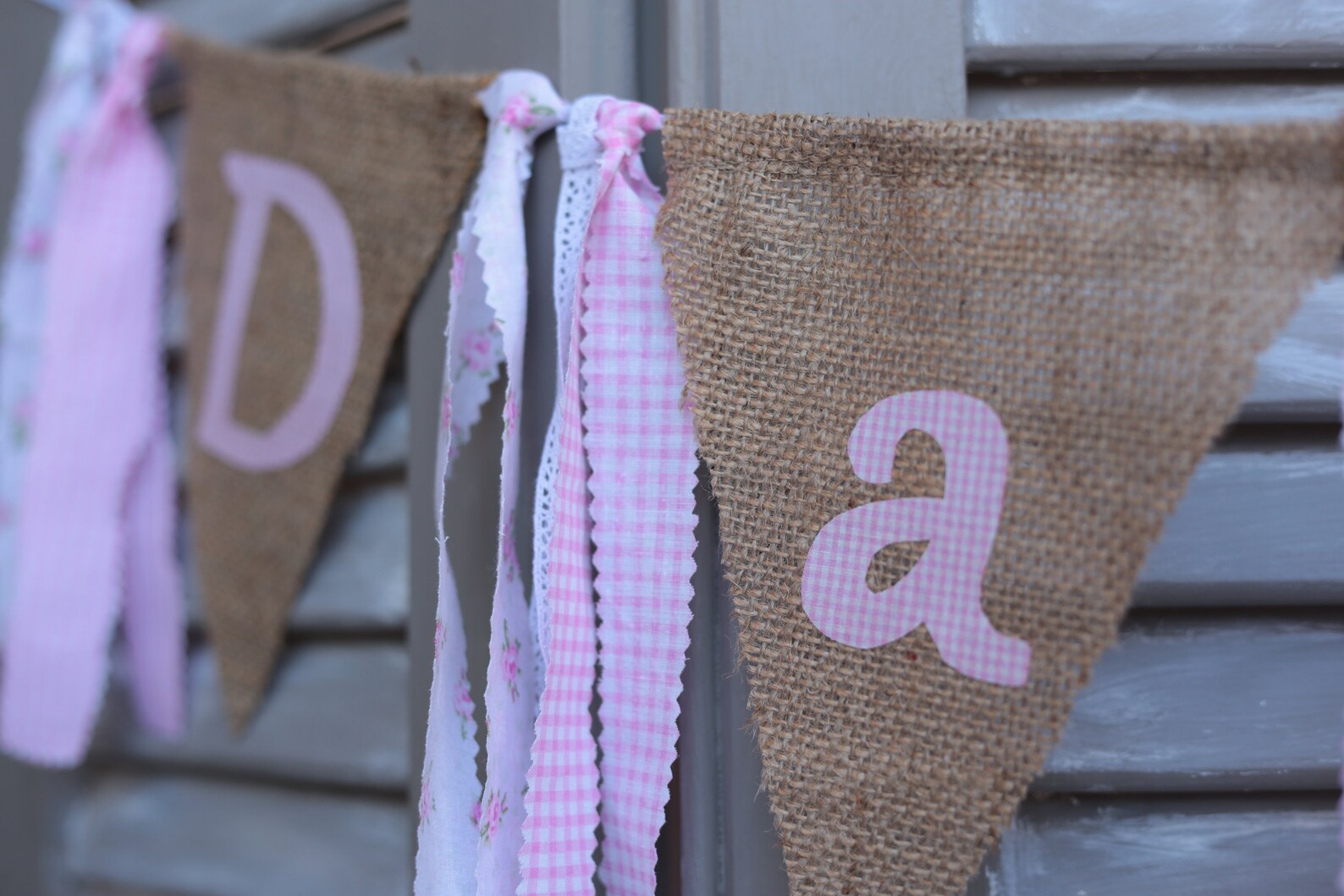 Personalized Bunting Banner With Brown Burlap and Pink Letters - Etsy